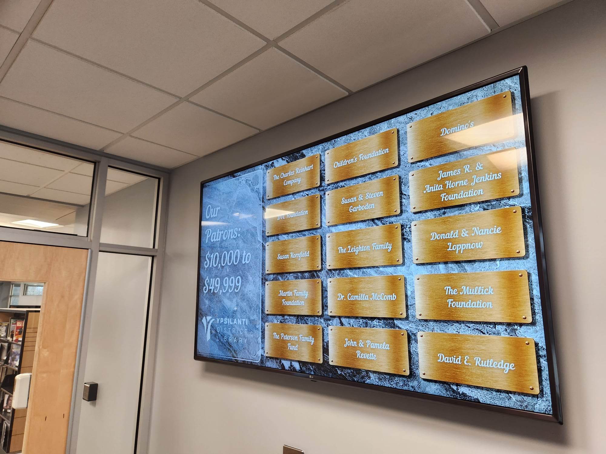 The Donor Screen in the Vestibule - Ypsilanti District Library